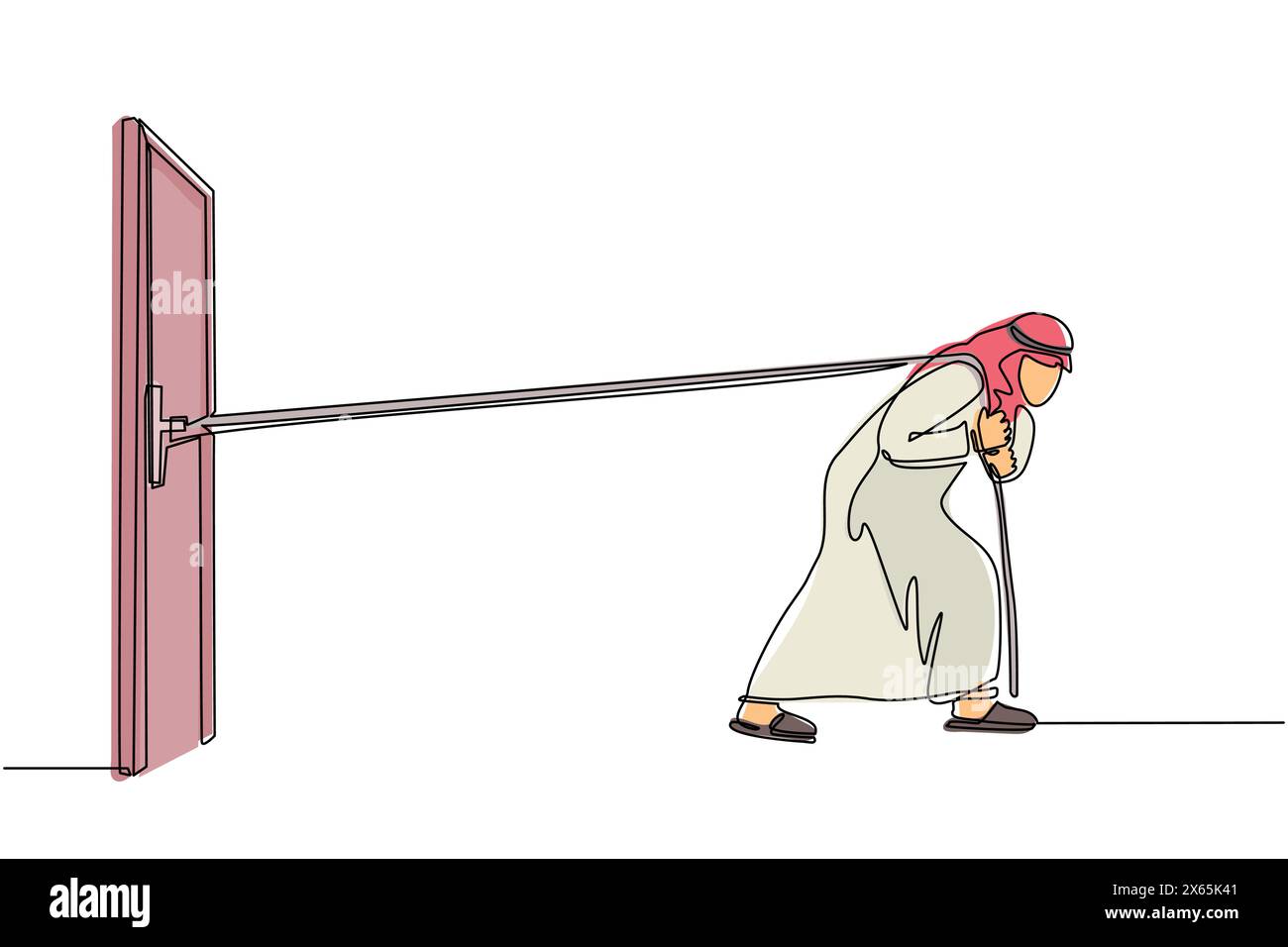 Single continuous line drawing Arabian businessman trying hard to ...