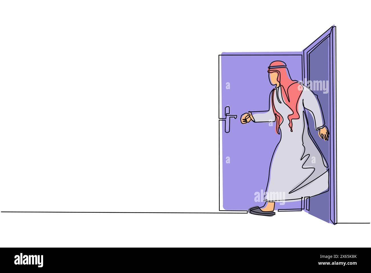 Single one line drawing Arabic businessman on white background walking ...