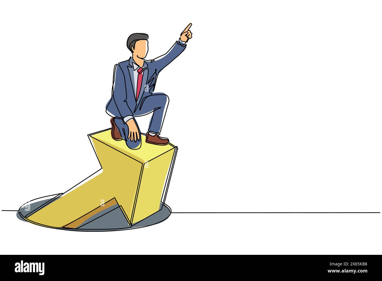 Single one line drawing businessman standing on arrows coming out of ...