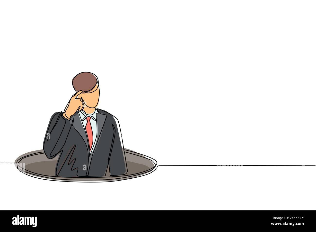 Single continuous line drawing confused businessman emerges from the ...