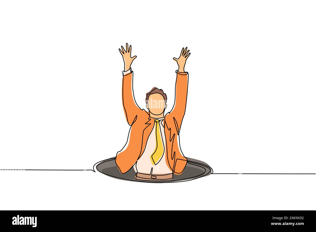 Single continuous line drawing businessman fell into manhole ...