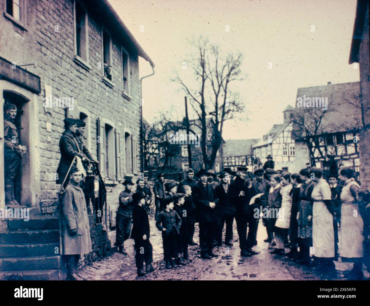 The town crier of Leuterod reads the US occupation forces regulations ...