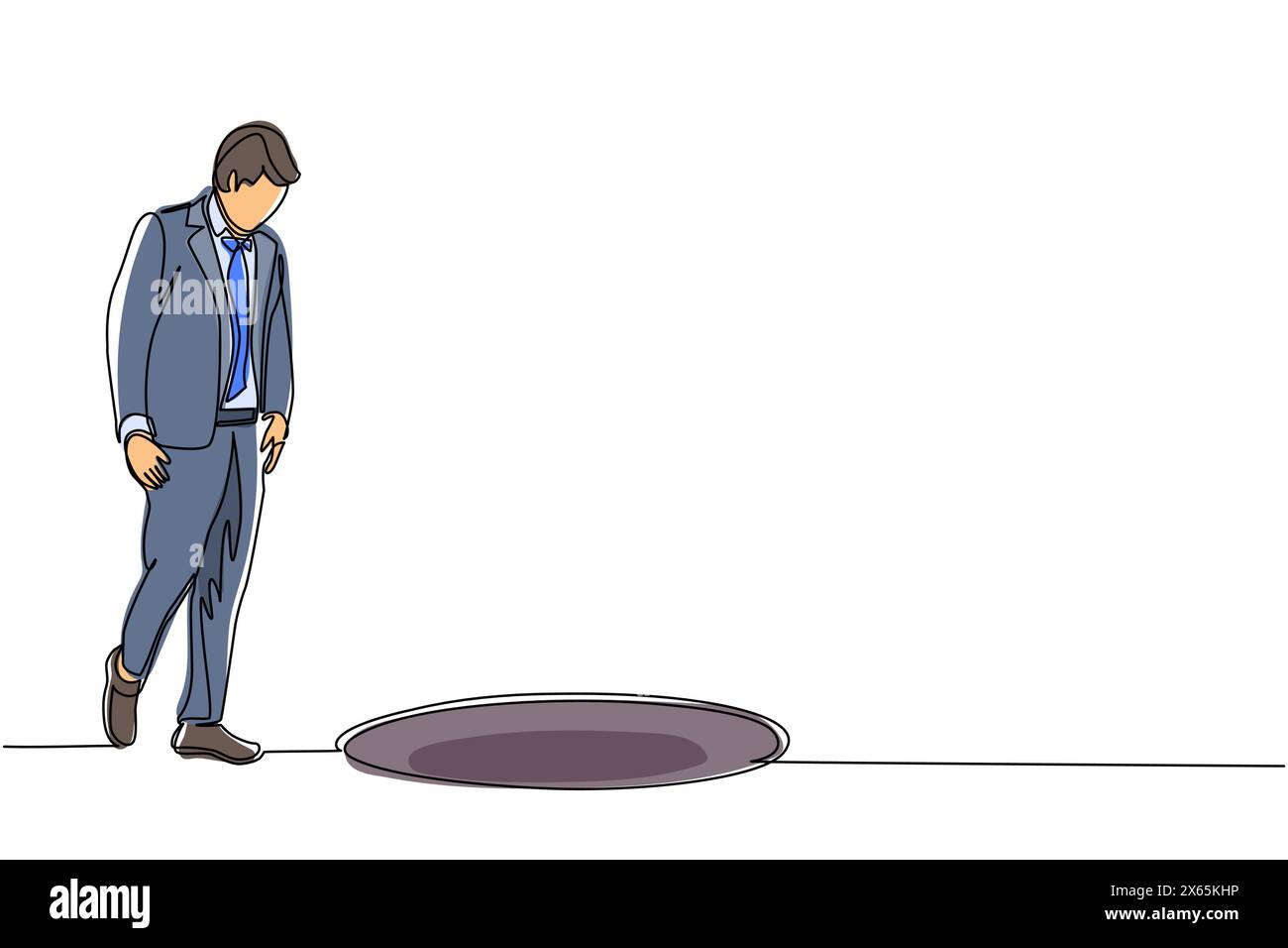 Single continuous line drawing businessman looking at black hole. Man ...