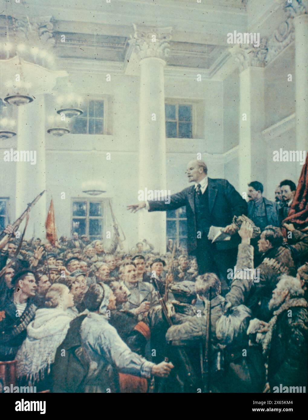 A painting of Lenin addressing the 2nd Congress of the Soviets in 1917 ...
