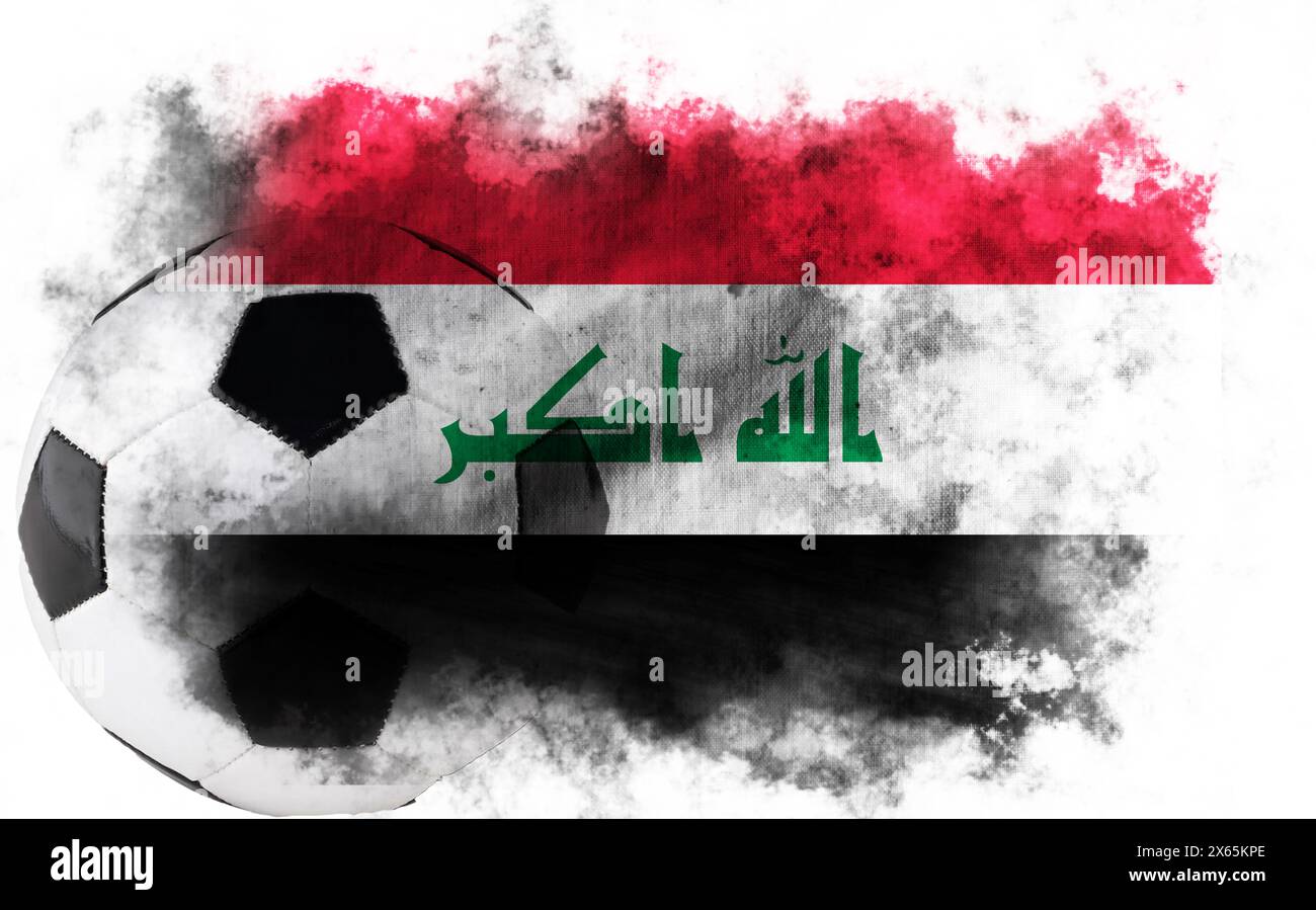 White background with Iraq flag and soccer ball Stock Photo - Alamy