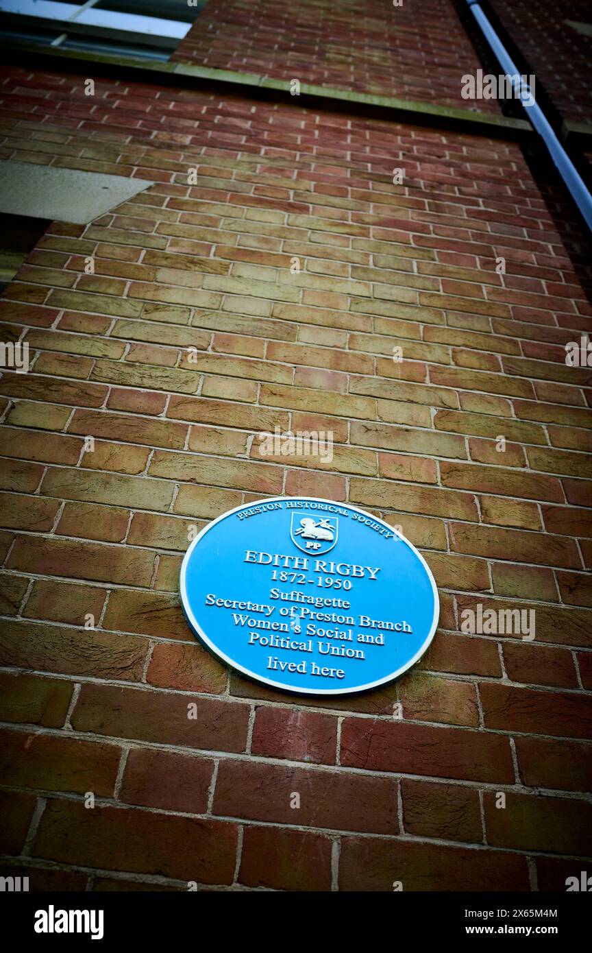 Blue plaque to suffragette Edith Rigby(1872-1950) at her birth place in ...