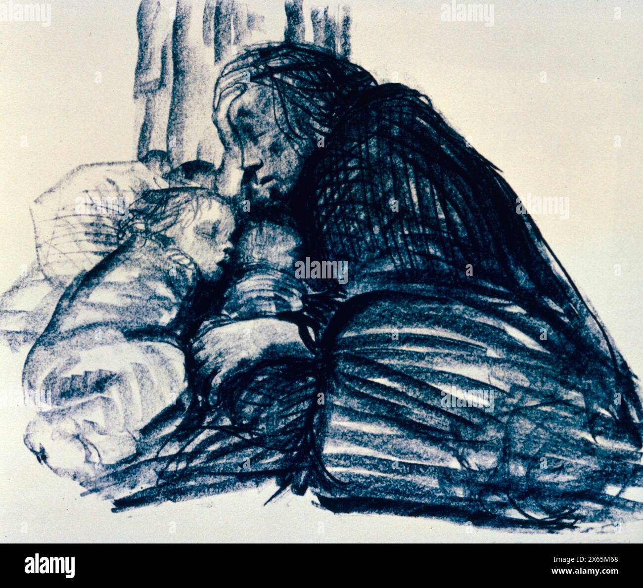 Town Shelter, lithograph by German artist Kathe Kollwitz, Germany 1920s ...