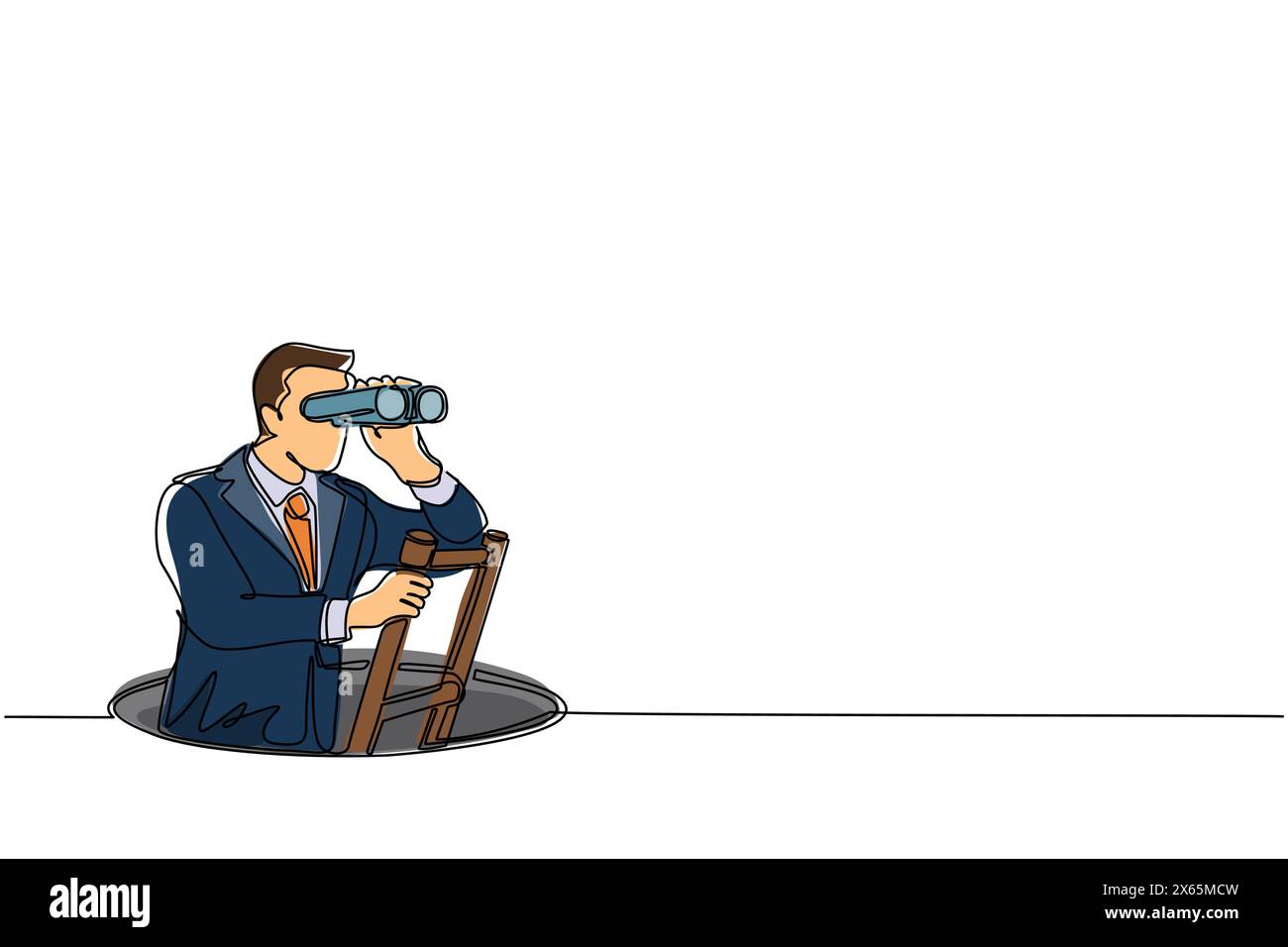 Single one line drawing businessman climbs out of the hole by ladder ...