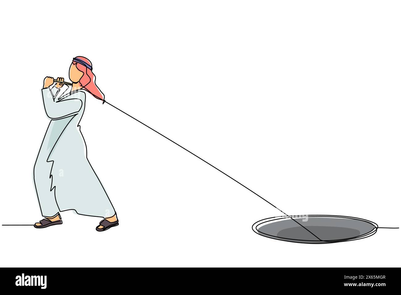 Single continuous line drawing Arabian businessman trying hard pulling ...