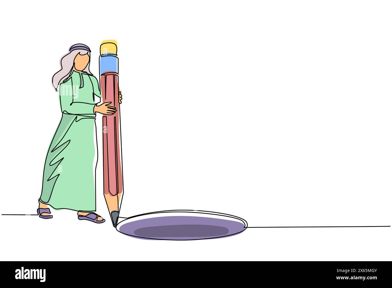 Continuous one line drawing man making circle of holes with large ...