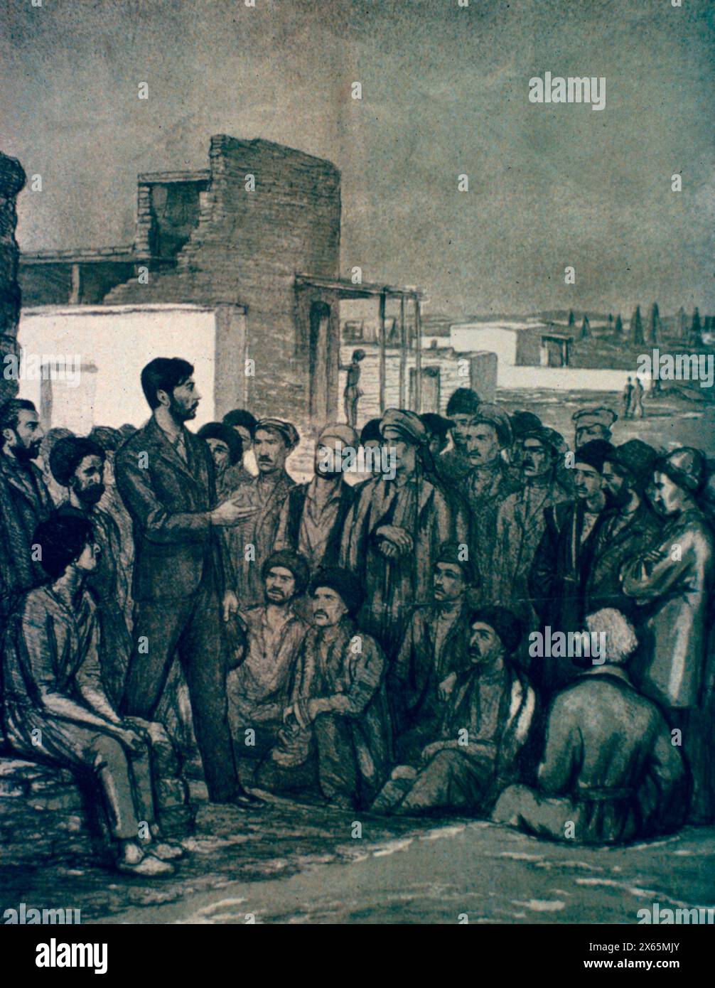 Russian dictator Joseph Stalin portraied teaching his disciples in Baku ...