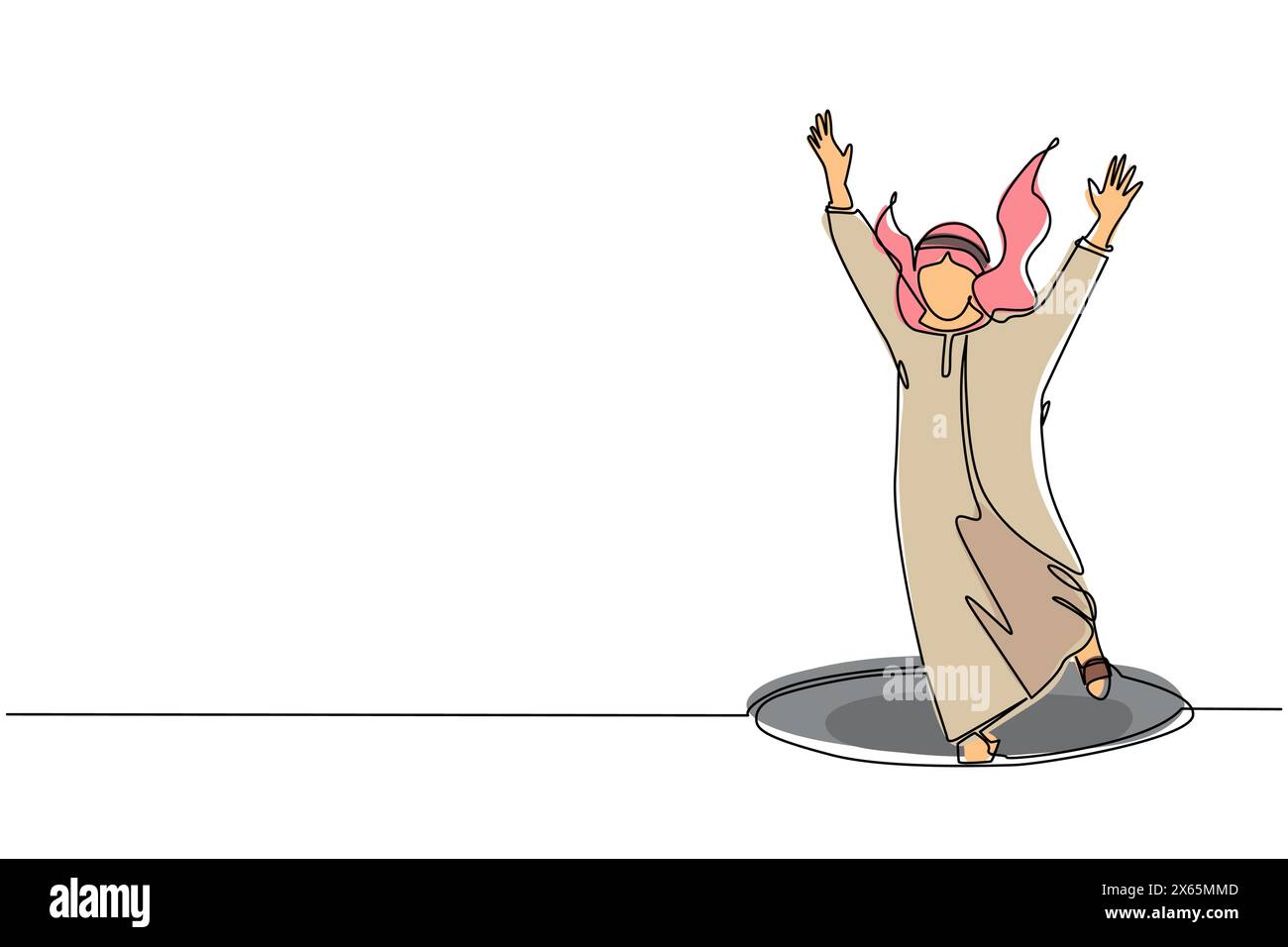 Single continuous line drawing Arab businessman fell into manhole ...