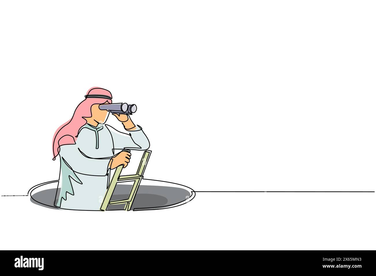 Single continuous line drawing Arabian businessman climbs out of the ...