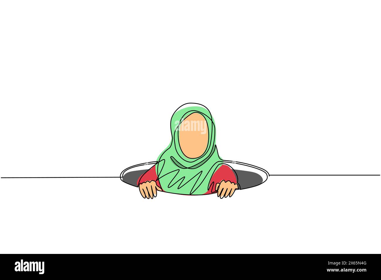 Single continuous line drawing Arabian businesswoman trying to get out ...