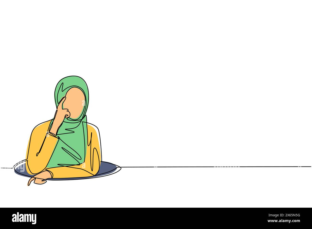 Single continuous line drawing confused Arabian businesswoman emerges ...