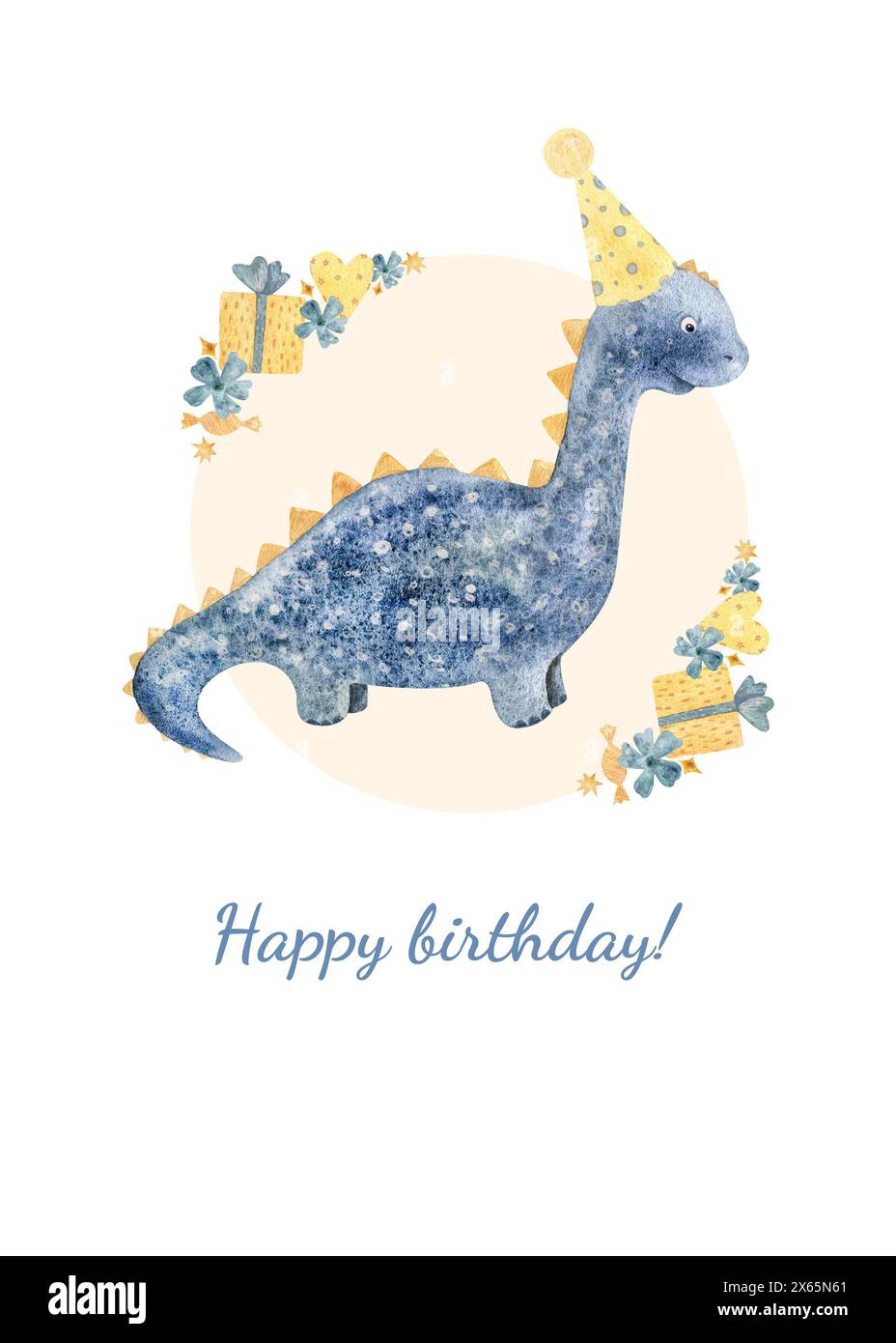 Hand drawn watercolor illustration of cute cartoon dinosaur with ...