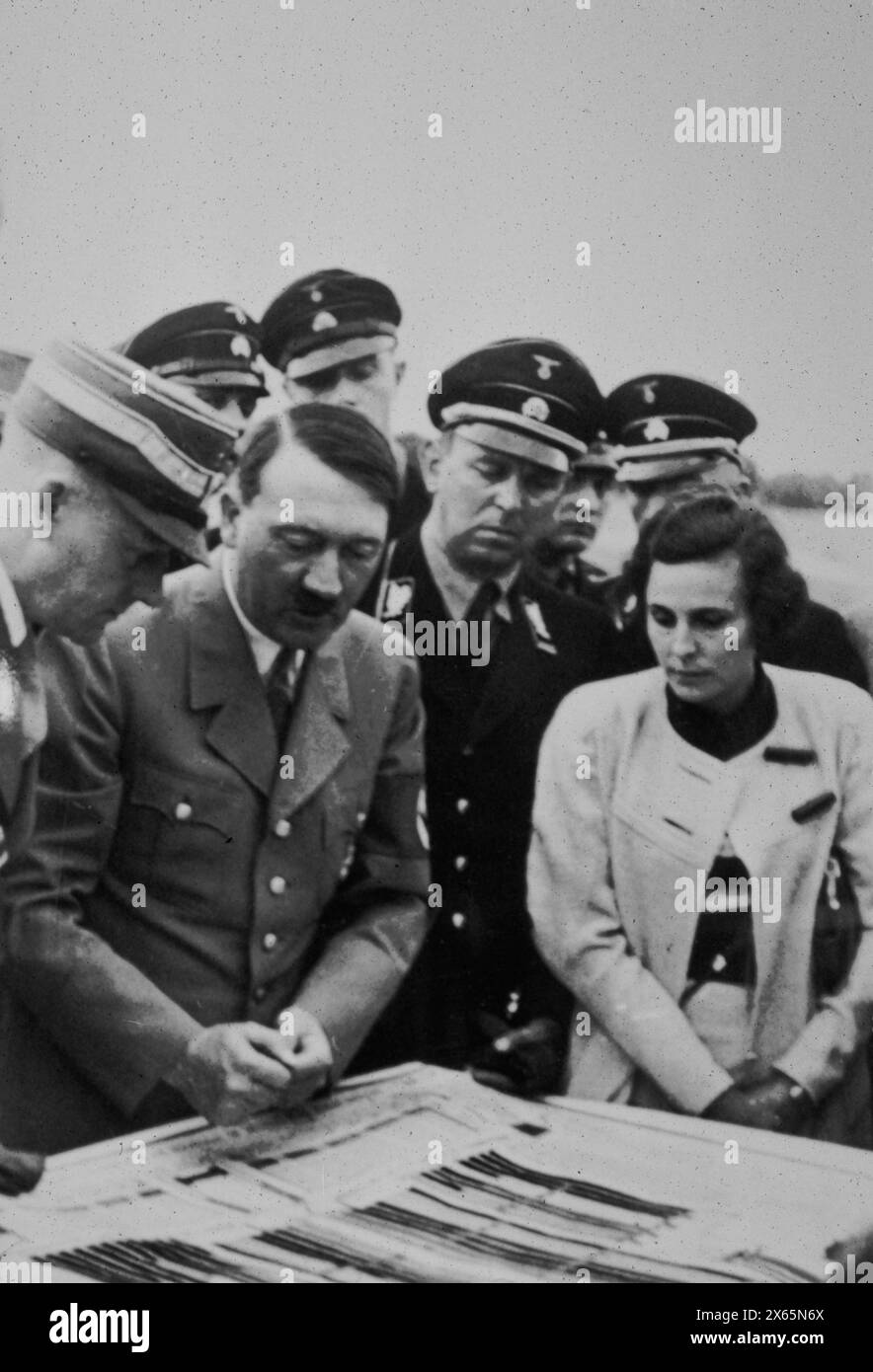 German dictator Adolph Hitler and Leni Riefenstahl discussing about ...