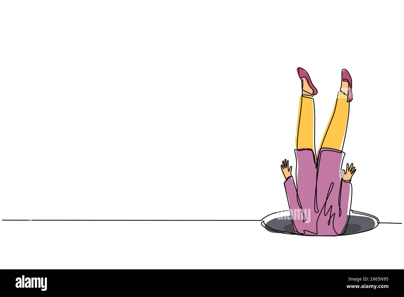 Single one line drawing Arabic businesswoman falling into pit hole ...