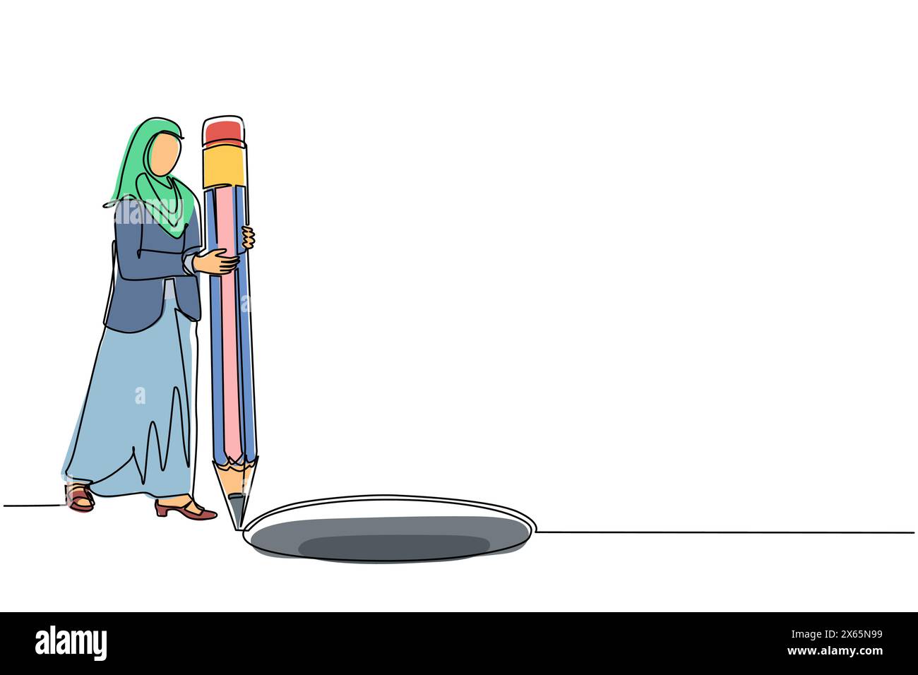 Single one line drawing Arabian businesswoman making circle of holes ...