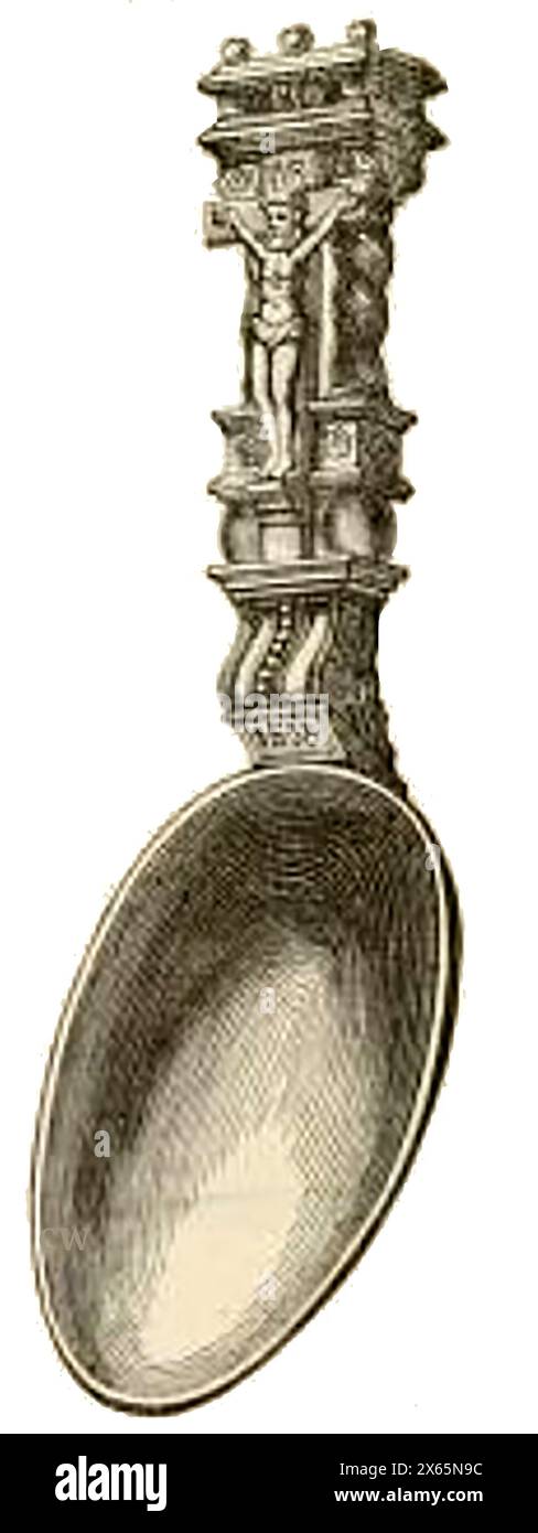 An ancient 16th century box wood spoon carved with a figure ...