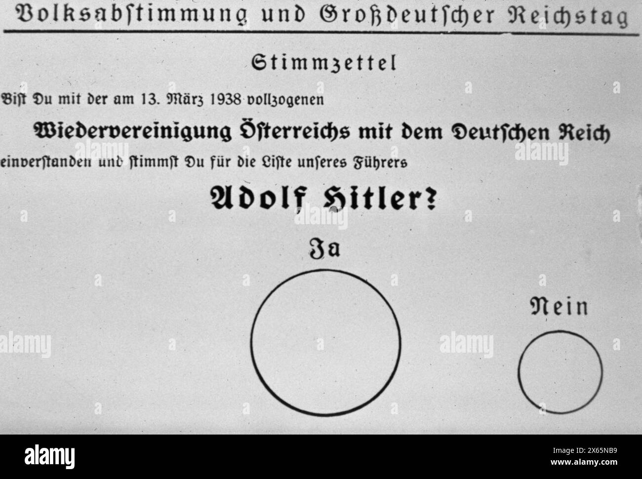 Ballot for Hitler's plebiscite on the Anschluss with Austria, Germany ...