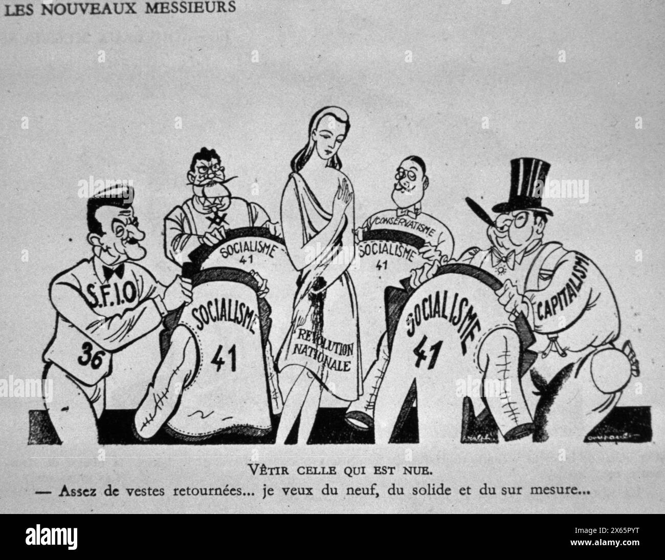 French cartoon criticising the Vichy government, France 1940s Stock ...