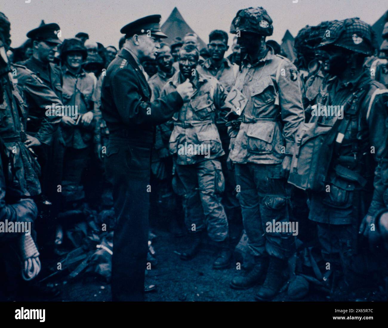 American General Eisenhower speaking to soldiers before the D-Day ...