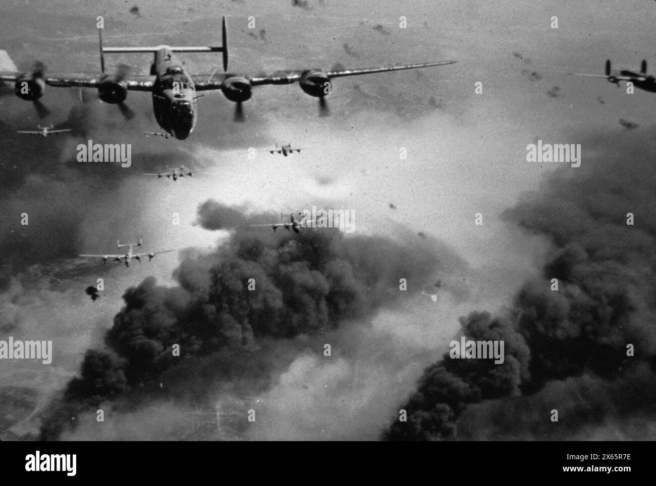 US Army Air Force B-24 Liberator bombers flying over Romania during ...