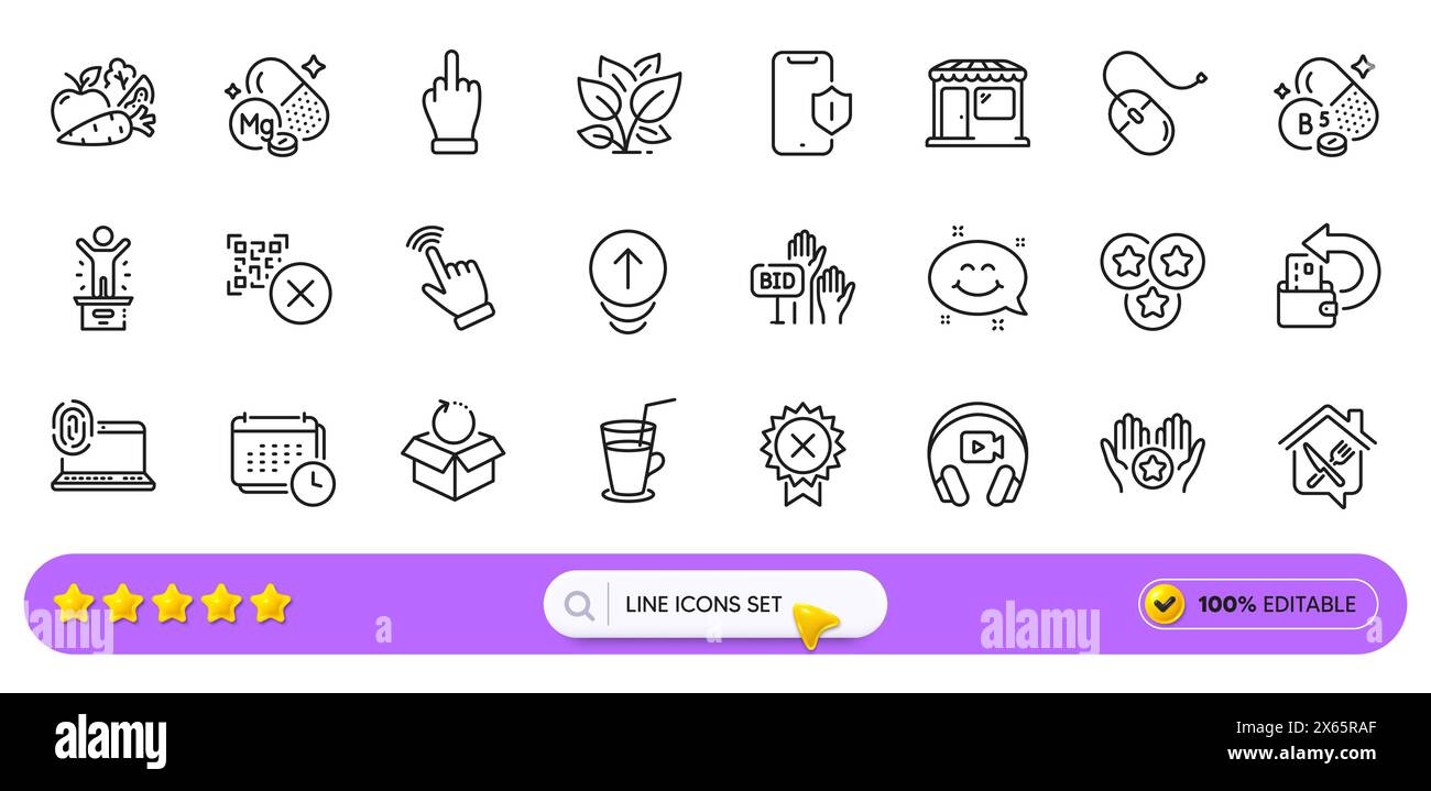 Smartphone protection, Cash back and Return package line icons for web ...
