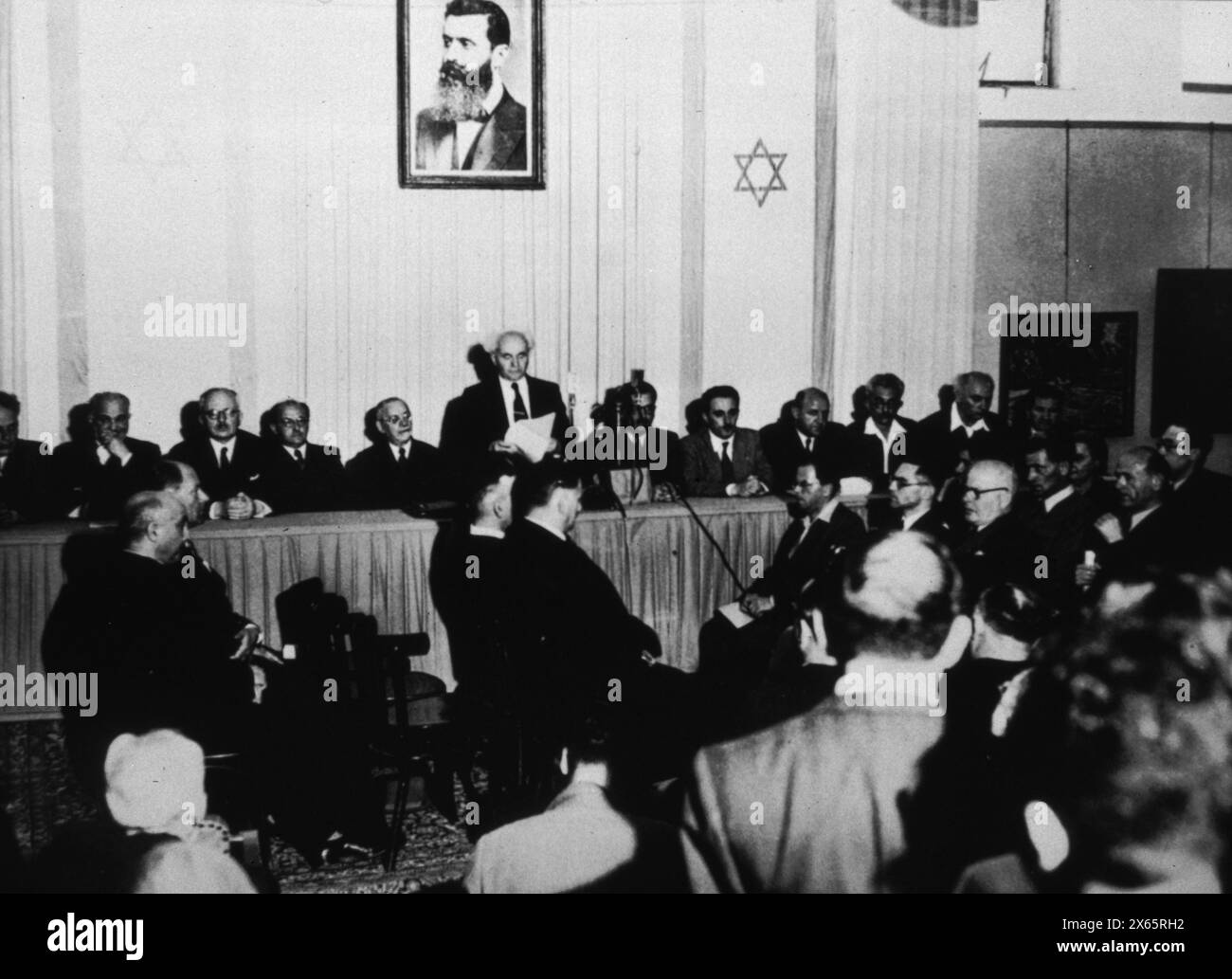 Israeli PM David Ben-Gurion reads the Proclamation of Independance of ...