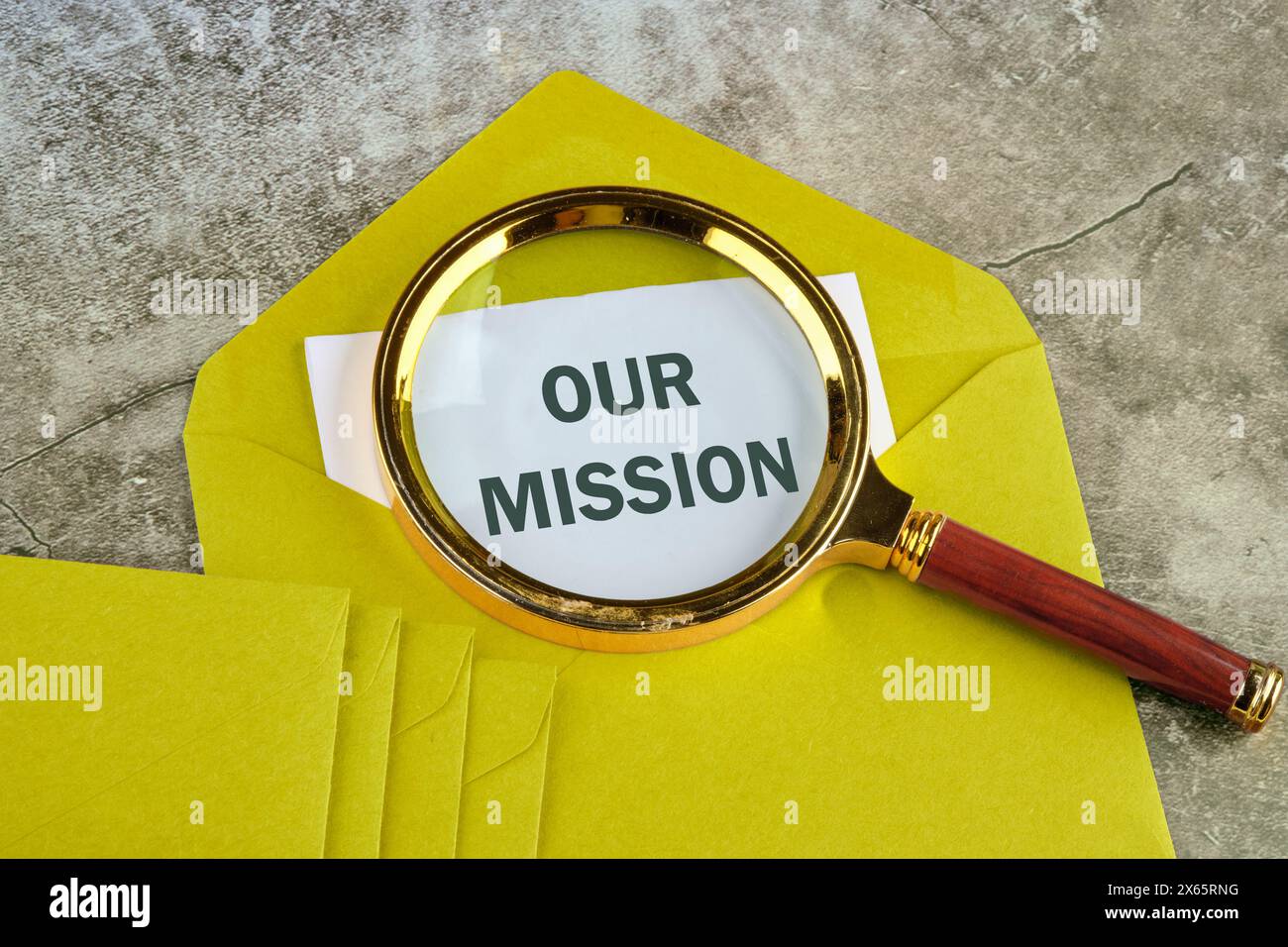 Concept Business and Our Mission concept. Copy space. Word Our Mission ...