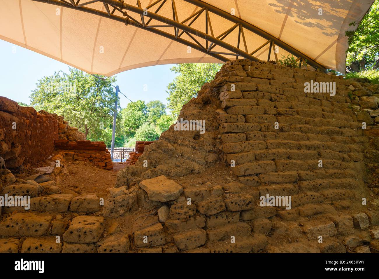 Reconstructed mudbrick walls of Troy ancient city. Ancient cities of ...