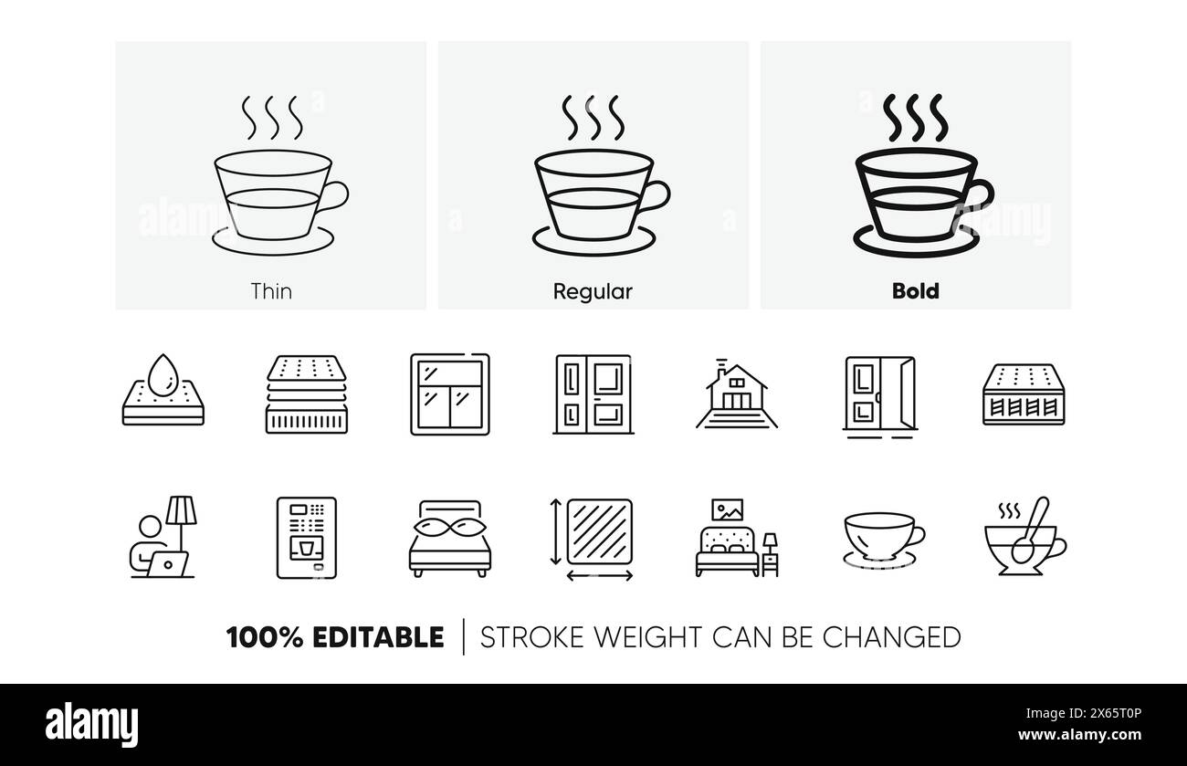 Furniture, Square area and Floor lamp line icons. For web app, printing ...