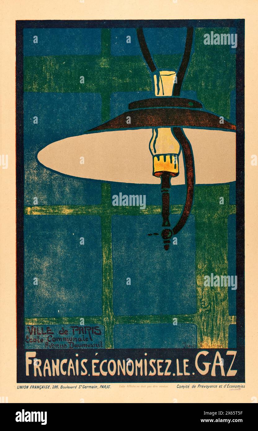 Vintage French War Poster, Paris Save Energy featuring a Gas Lamp. by ...
