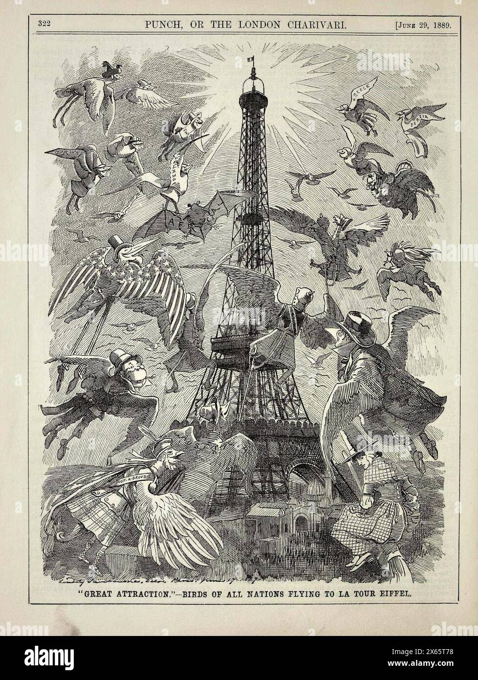 Eiffel Tower, Paris World's Fair, 1889 engraving. From an original ...