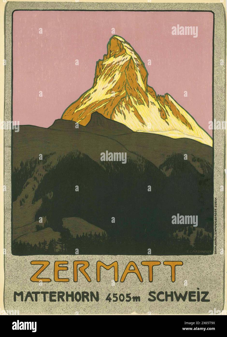 Vintage Swiss Travel Poster. Zermatt, Matterhorn, by Emil Cardinaux ...