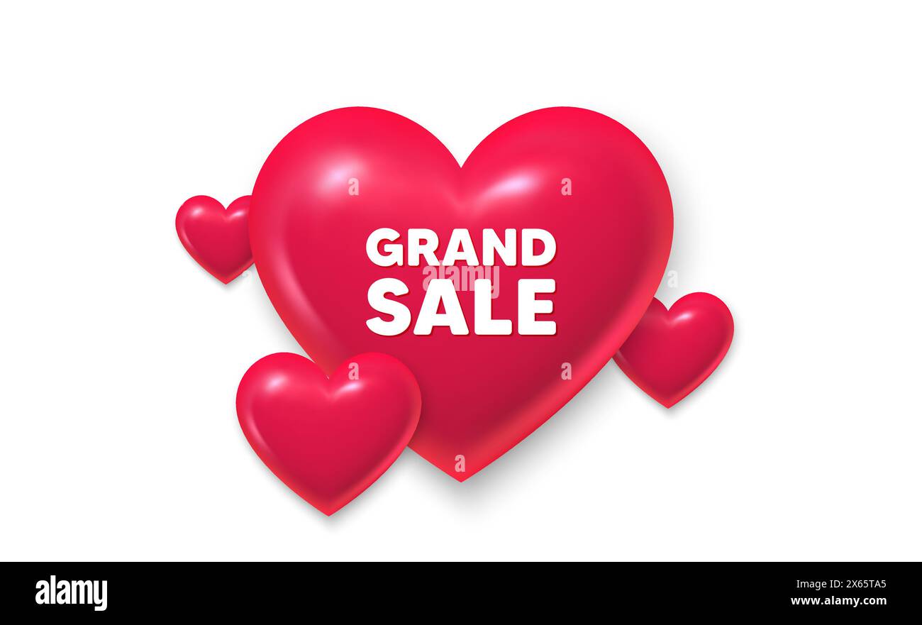 Grand sale symbol. Special offer price sign. 3d hearts banner. Vector ...