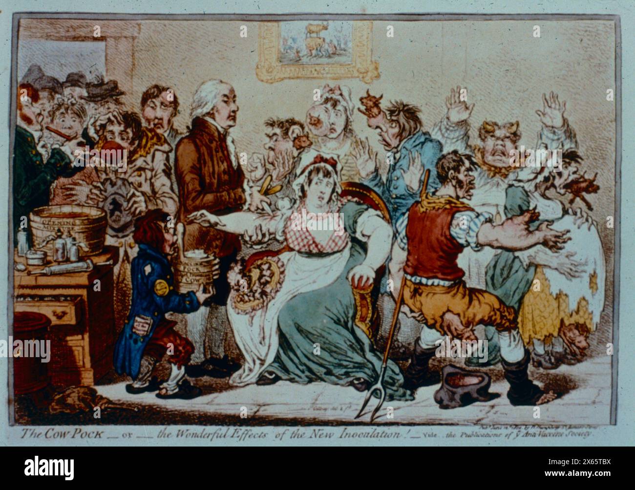 The Cow Pock, cartoon about Jenner's remedy for smallpox, etching by ...