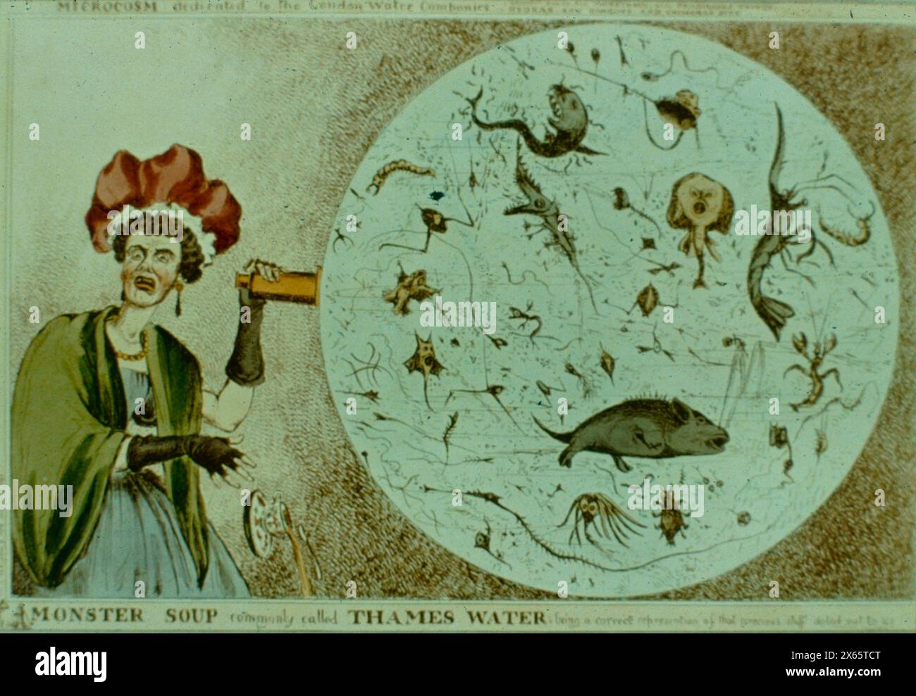 Water pollution in London, color etching by W. Heath, 1820s Stock Photo ...