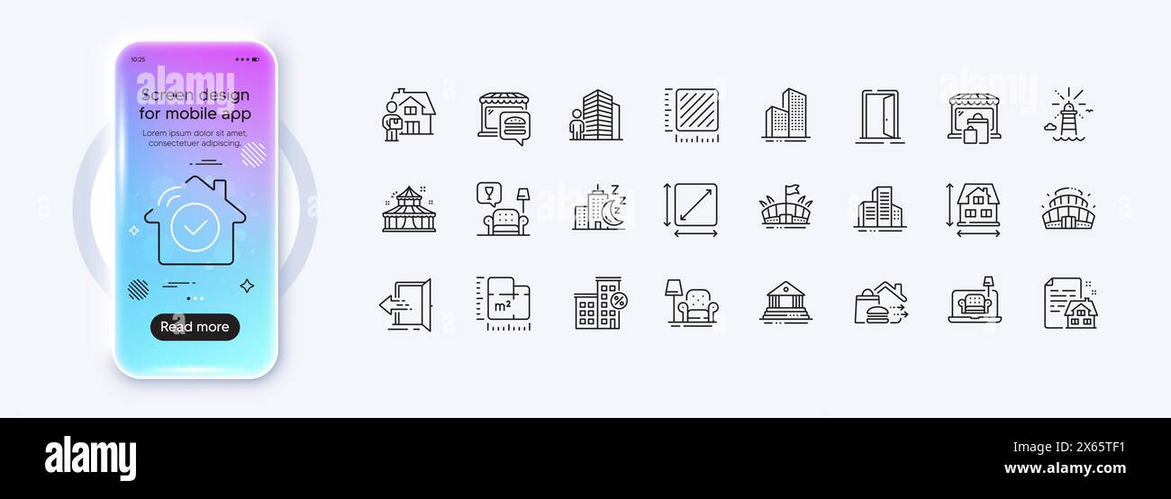 Delivery man, Lounge and Lease contract line icons for web app ...