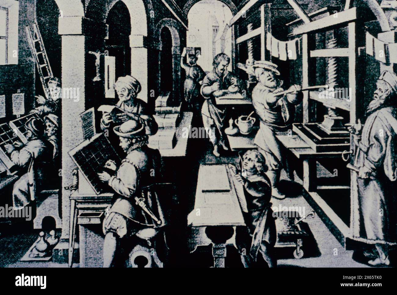 A print shop in 1600, illustration by Galle, 17th century Stock Photo ...