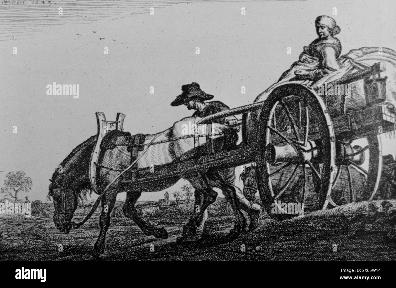 Peasant´s two-wheeled cart, illustration, 17th century Stock Photo - Alamy