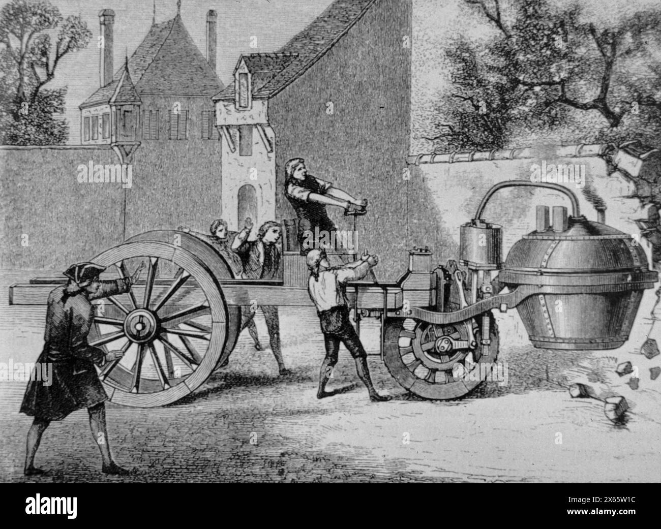 Newcome and Watt steam locomotive, illustration, France 1780s Stock ...