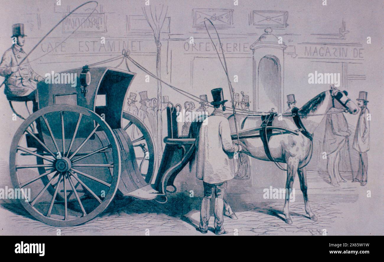 The hansom cab, two-wheeled closed carriage, taxi mid-19th century ...