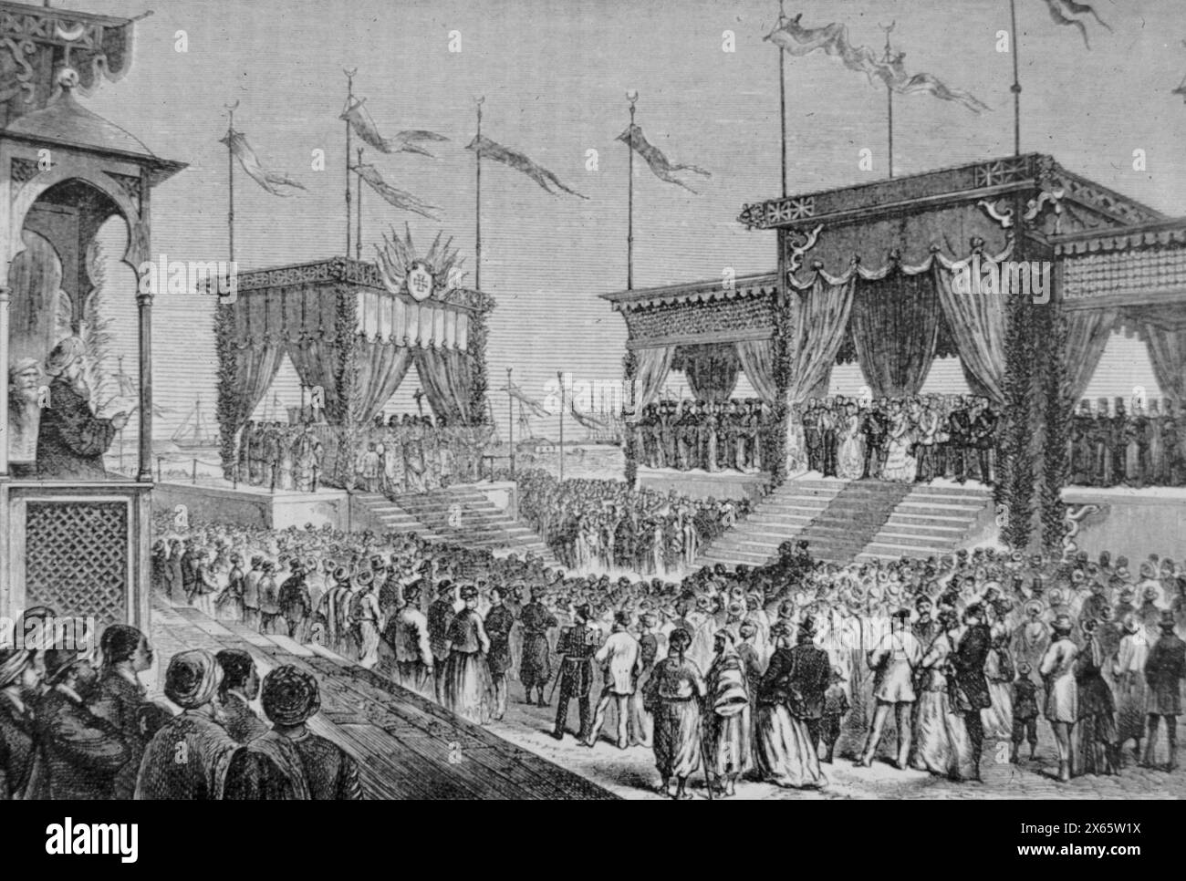 The opening of the Suez Canal, 1869, illustration Stock Photo - Alamy