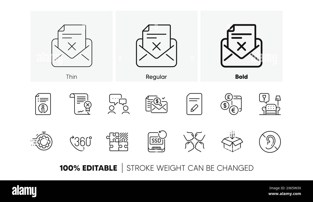 Lounge, Edit document and Squad line icons. For web app, printing. Line icons. Vector Stock ...