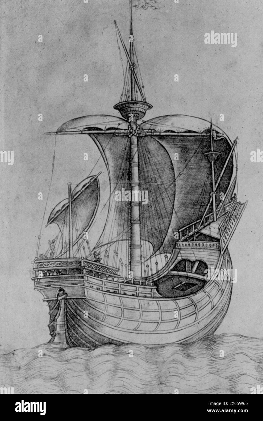 Merchant ship of the late Middle Ages, 1400s illustration Stock Photo ...