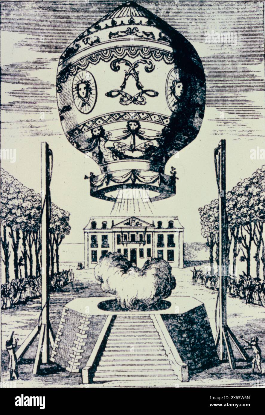 First manned flight: the Montgolfier balloon ascending in Paris in ...