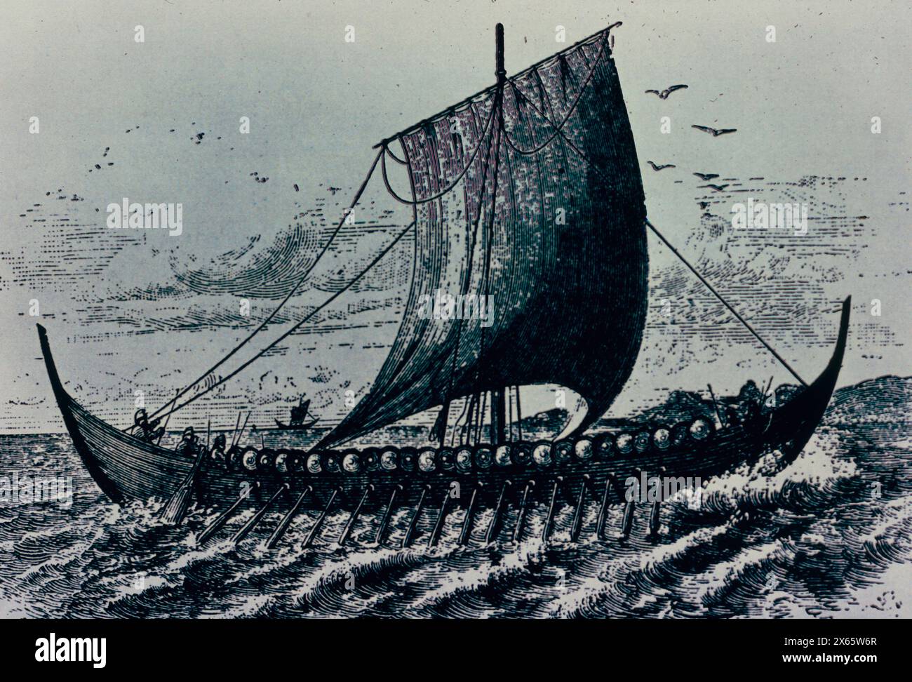 Norse ship from 1000 AD, Viking lonship, illustration Stock Photo - Alamy
