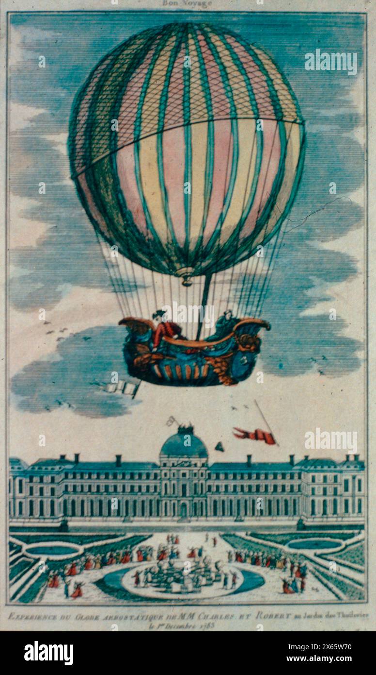 Balloon flight of Jacques Charles and Jean Robert from the Tuileries ...
